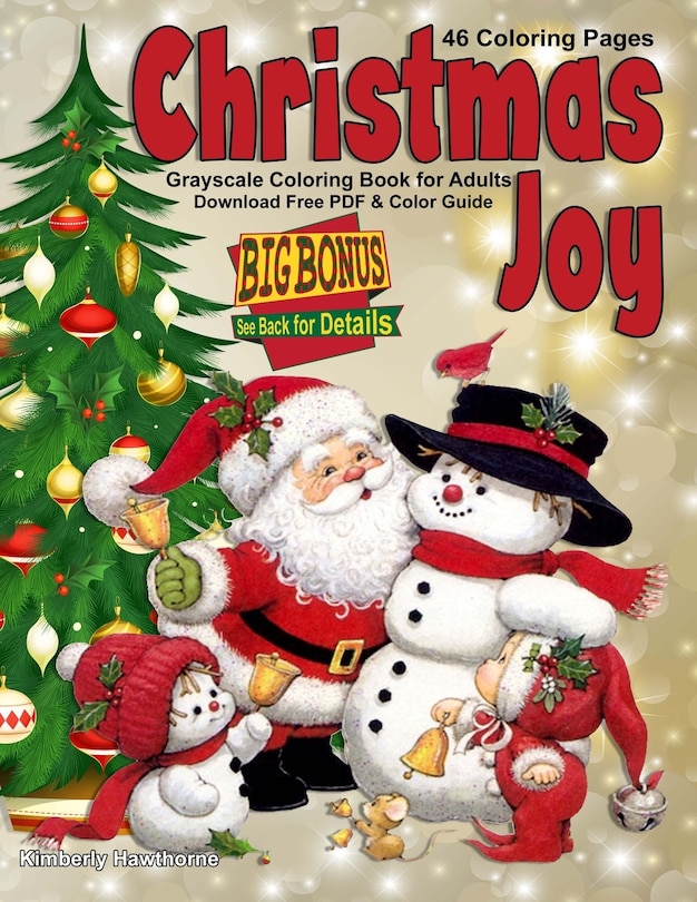 Christmas Joy Grayscale Coloring Book For Adults: 46 Christmas Theme ...