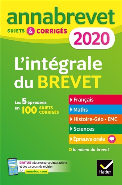 L' Intégrale Du Brevet: 2020 Book By Hatier, ('tp') | Indigo