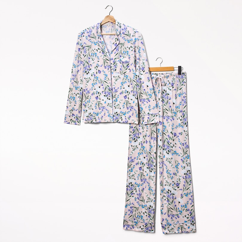 Piped Pajama Pant Set, Pink Floral ('') | Indigo