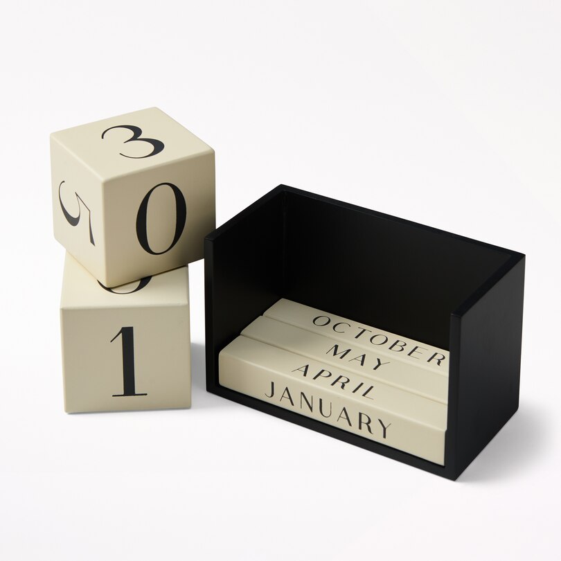 Perpetual Desk Blocks Calendar, Black & Ivory ('') | Indigo