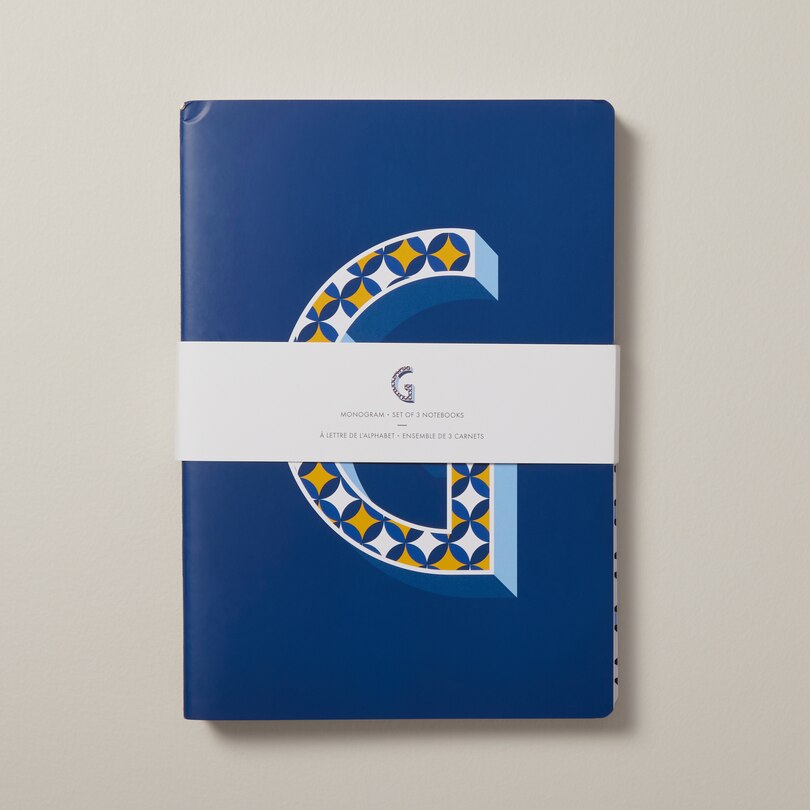 SET OF 3 LARGE MONOGRAM NOTEBOOKS | Indigo