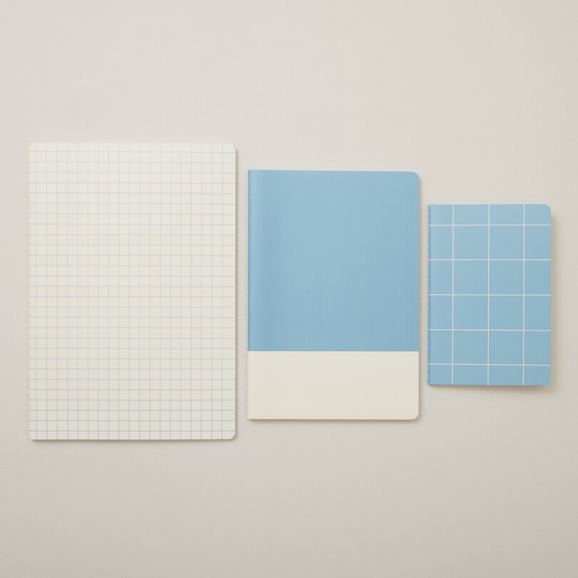 Set Of 3 Multi-Size Notebooks, Blue Grid | Indigo